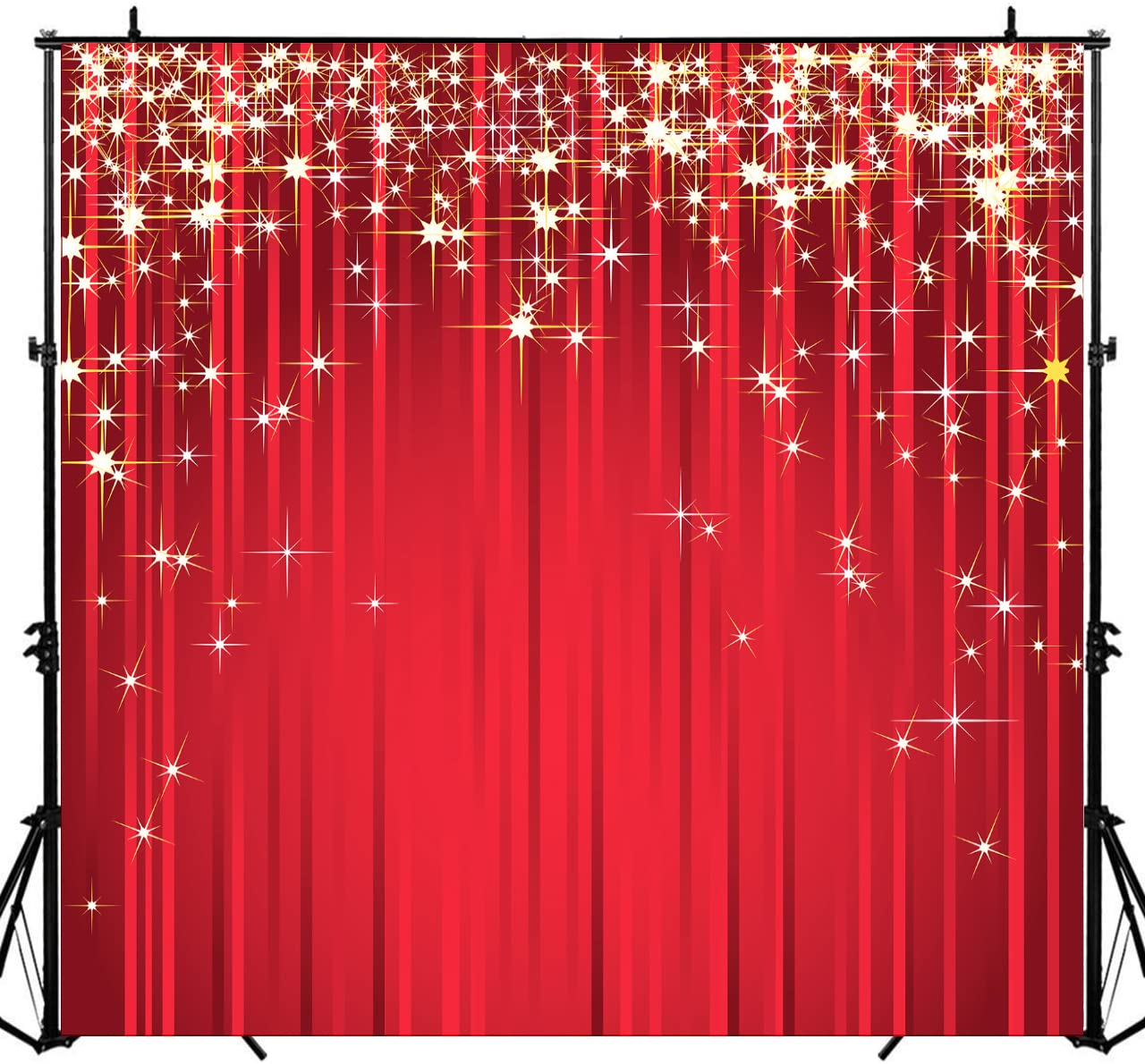 Sensfun 8x8ft Red Golden Starry Backdrop for Portrait Photography Glitter Gold Star Red Stripe Background Photobooth Banner Wedding Birthday Party Kids Newborn Photo Studio Props(WP019)