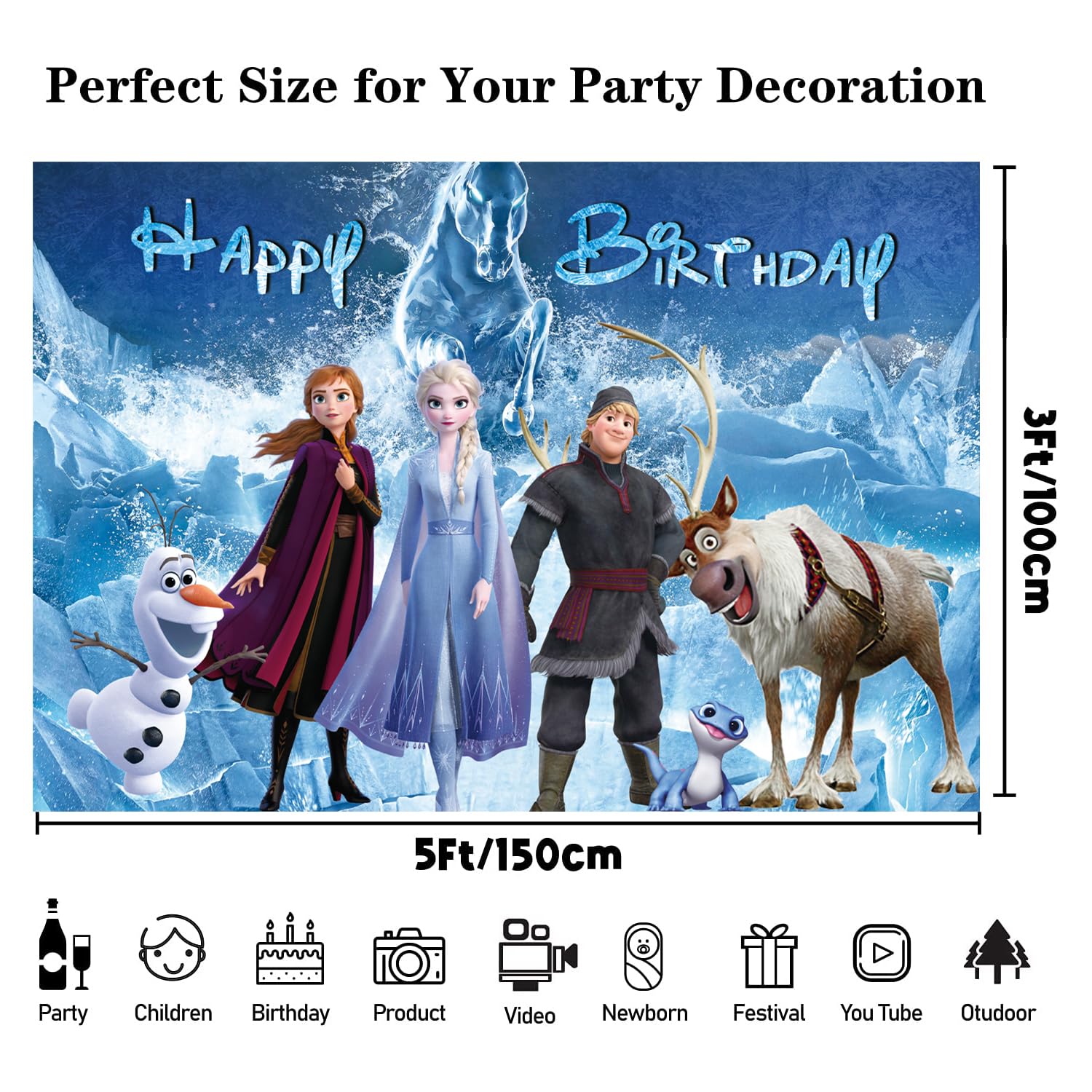 Ice Princess Backdrops Ice Princess Theme Birthday Party Supplies Decorations Ice Snow Photography Background for Birthday Cake Table Decoration 5x3ft (Ice02)