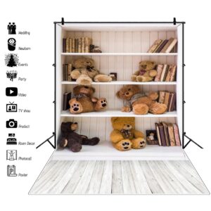 AOFOTO 3x5ft Bookcase and Toy Bears Background Bookshelf Photography Backdrop Kid Baby Child Infant Boy Girl Portrait Photoshoot Studio Props Video Drape Seamless Wallpaper