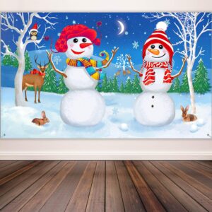 blulu christmas backdrop banner winter snowman background for photography xmas snow scene happy new year eve backdrop banner prop for family friend party wall holiday decoration 72.8 x 43.3 inches