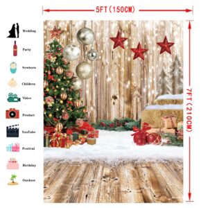 Dudaacvt 5x7Ft Vintage Wooden Floor Backdrop Christmas Tree Snow Gift New Year Party Background D647