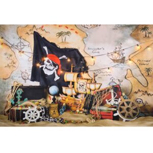 Pirate Backdrop Pirate Party Decoration Pirate Treasure Map Backdrop Background Halloween Birthday Party Photo Booth Props 9x6FT