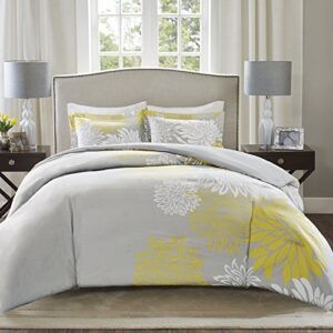 comfort spaces enya comforter set-modern floral design all season down alternative bedding, matching shams, bedskirt, decorative pillows, queen(90"x90"), yellow