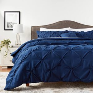 vcny home - king comforter, soft bedding set with matching shams and decorative pillow, geometric design, modern home decor (carmen navy, 4-piece)