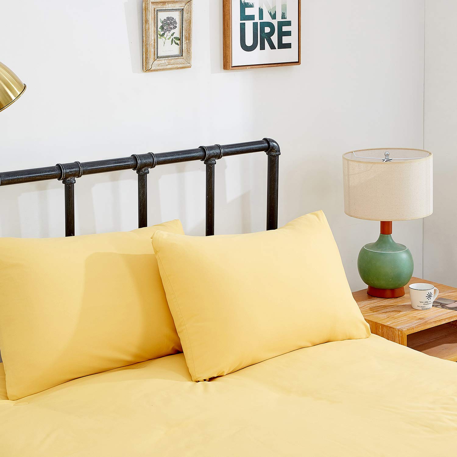 Wellboo Yellow Comforter Sets Queen Solid Yellow Bedding Comforter Sets Cotton Plain Bright Yellow Bed Comforters Queen Size Modern Pure Light Yellow Dorm Quilts Soft Health Blanket Warm Fresh Bed