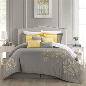 Chic Home 8-Piece Embroidery Comforter Set, Queen, Pink Floral Yellow