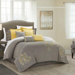 Chic Home 8-Piece Embroidery Comforter Set, Queen, Pink Floral Yellow