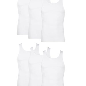 Hanes Men's Cotton Tank Undershirts Pack, Moisture-Wicking Ribbed Tanks, lightweight, White 6-pack, Medium