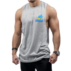 inleaderstyle men's workout tank tops cotton gym cut off sleeveless t shirt bodybuilding muscle athletic tank tops - gy-xl grey