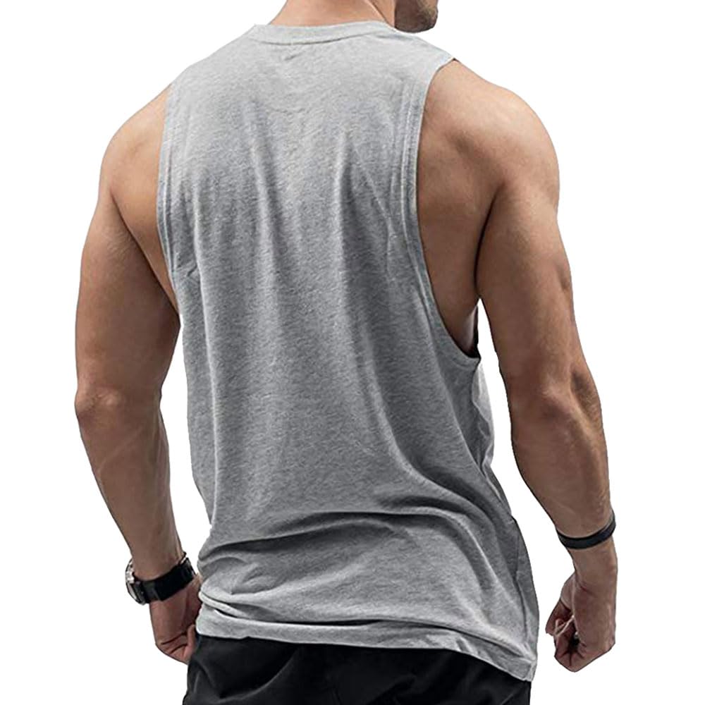 InleaderStyle Men's Workout Tank Tops Cotton Gym Cut Off Sleeveless T Shirt Bodybuilding Muscle Athletic Tank Tops - GY-XL Grey