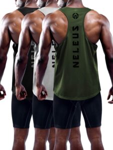 neleus men's 3 pack dry fit workout gym muscle tank tops,5031,black,grey,olive green,xl,eu 2xl