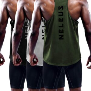 NELEUS Men's 3 Pack Dry Fit Workout GYM Muscle Tank Tops,5031,Black,grey,olive Green,XL,EU 2XL