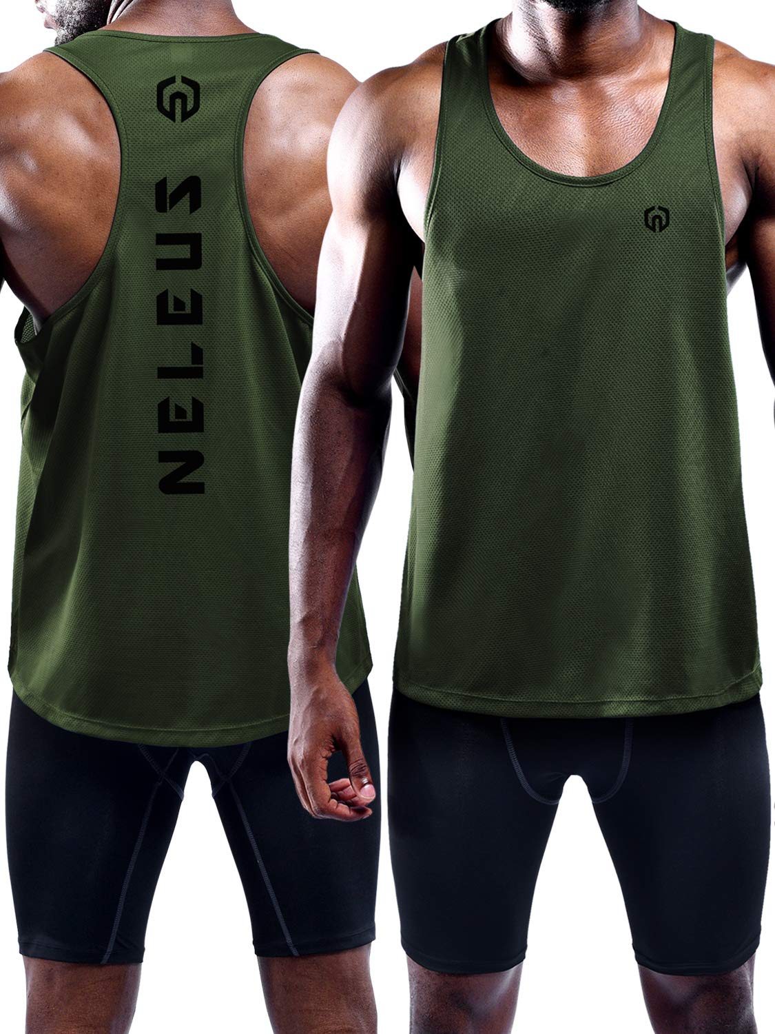 NELEUS Men's 3 Pack Dry Fit Workout GYM Muscle Tank Tops,5031,Black,grey,olive Green,XL,EU 2XL