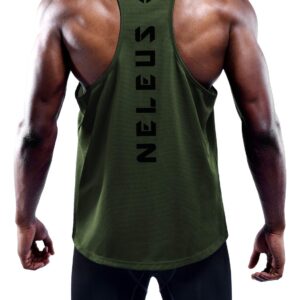 NELEUS Men's 3 Pack Dry Fit Workout GYM Muscle Tank Tops,5031,Black,grey,olive Green,XL,EU 2XL