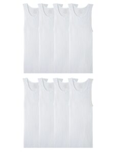 fruit of the loom mens sleeveless tank a-shirt, tag free & moisture wicking, ribbed stretch fabric undershirt, 8 pack - white, x-large us