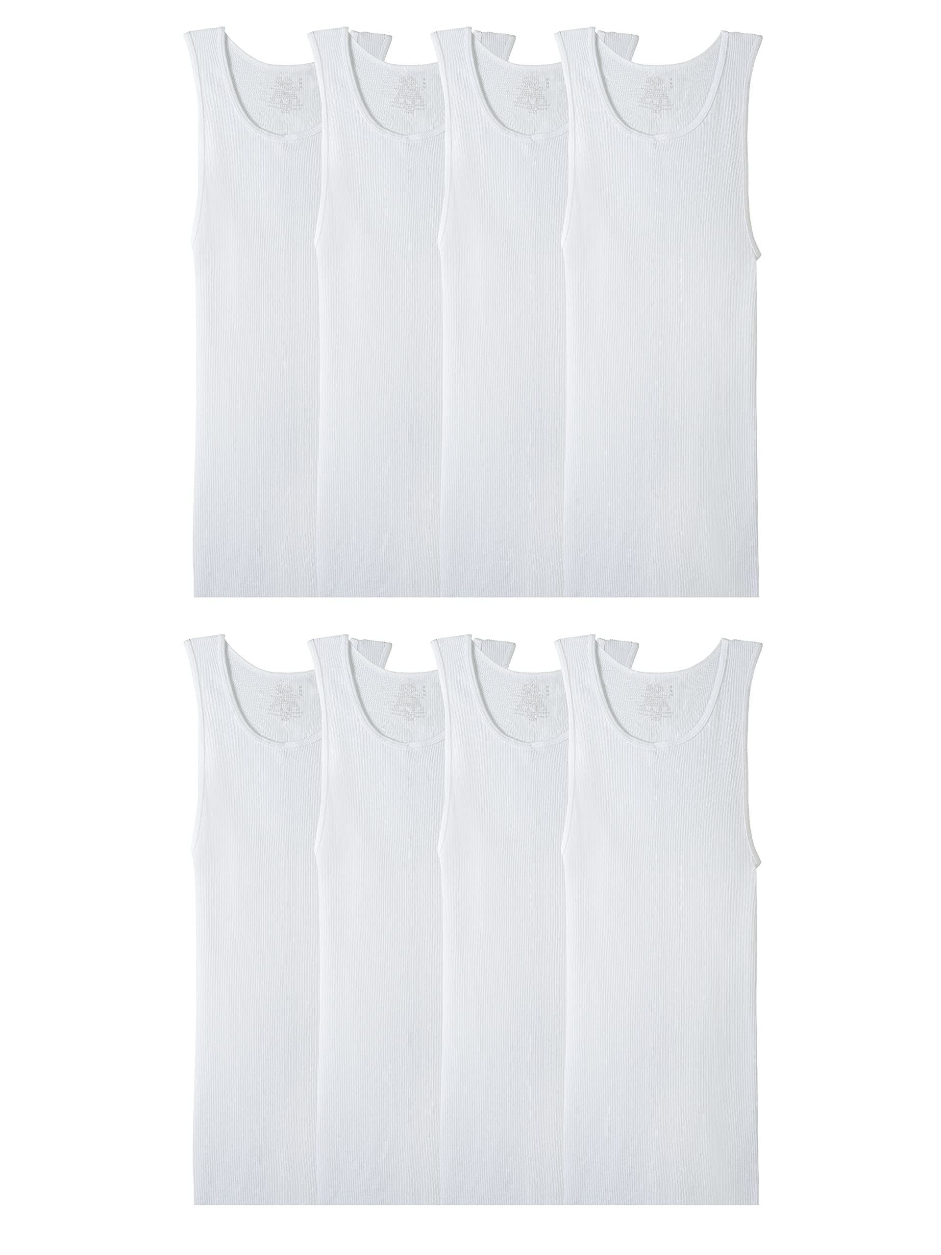 Fruit Of The Loom Mens Sleeveless Tank A-shirt, Tag Free & Moisture Wicking, Ribbed Stretch Fabric Undershirt, 8 Pack - White, X-Large US