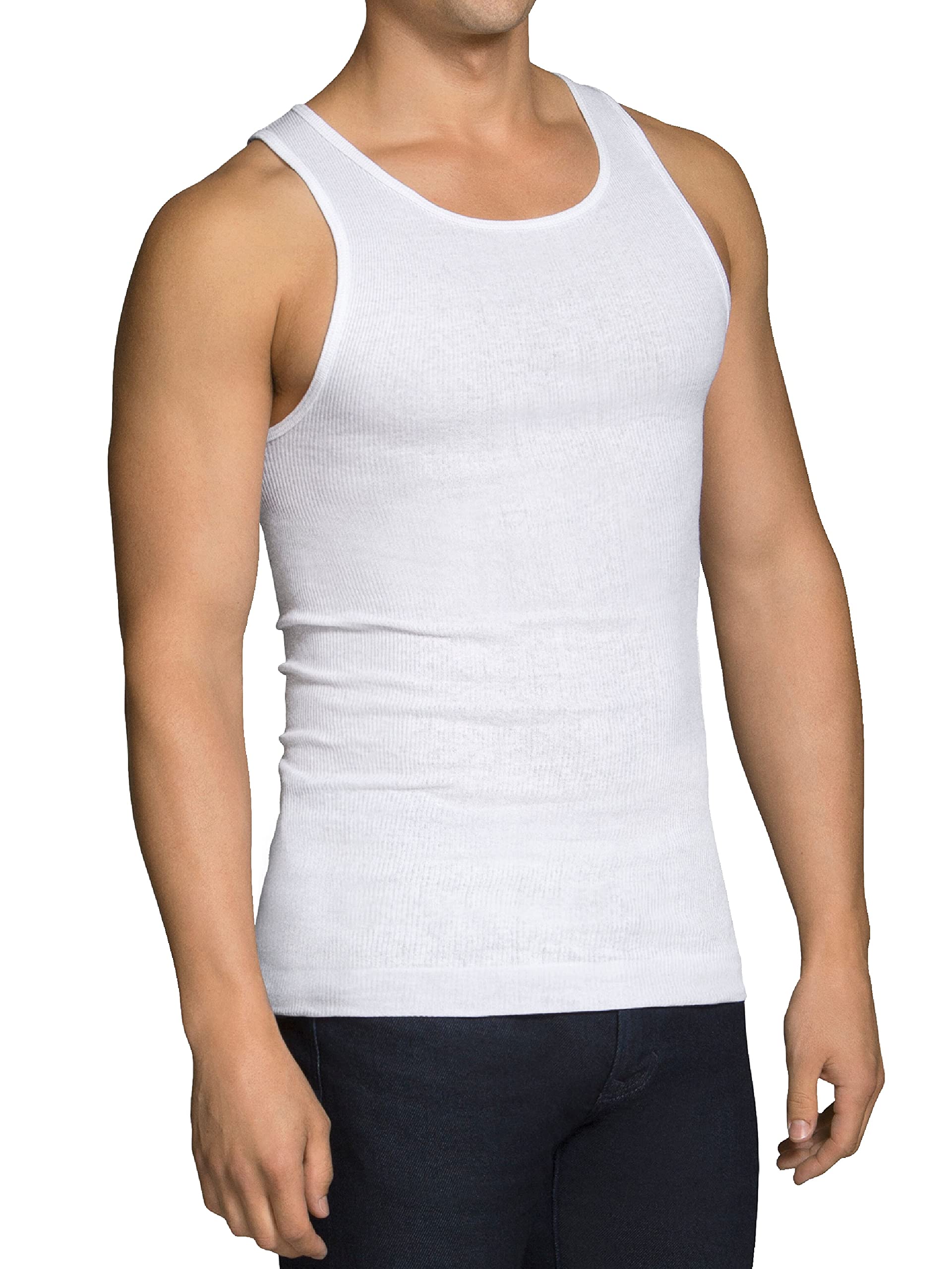 Fruit Of The Loom Mens Sleeveless Tank A-shirt, Tag Free & Moisture Wicking, Ribbed Stretch Fabric Undershirt, 8 Pack - White, X-Large US