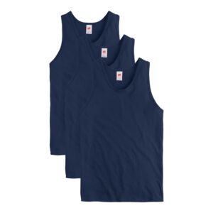 hanes men's essentials top pack, midweight cotton tanks, sleeveless shirts, 3-pack, athletic navy