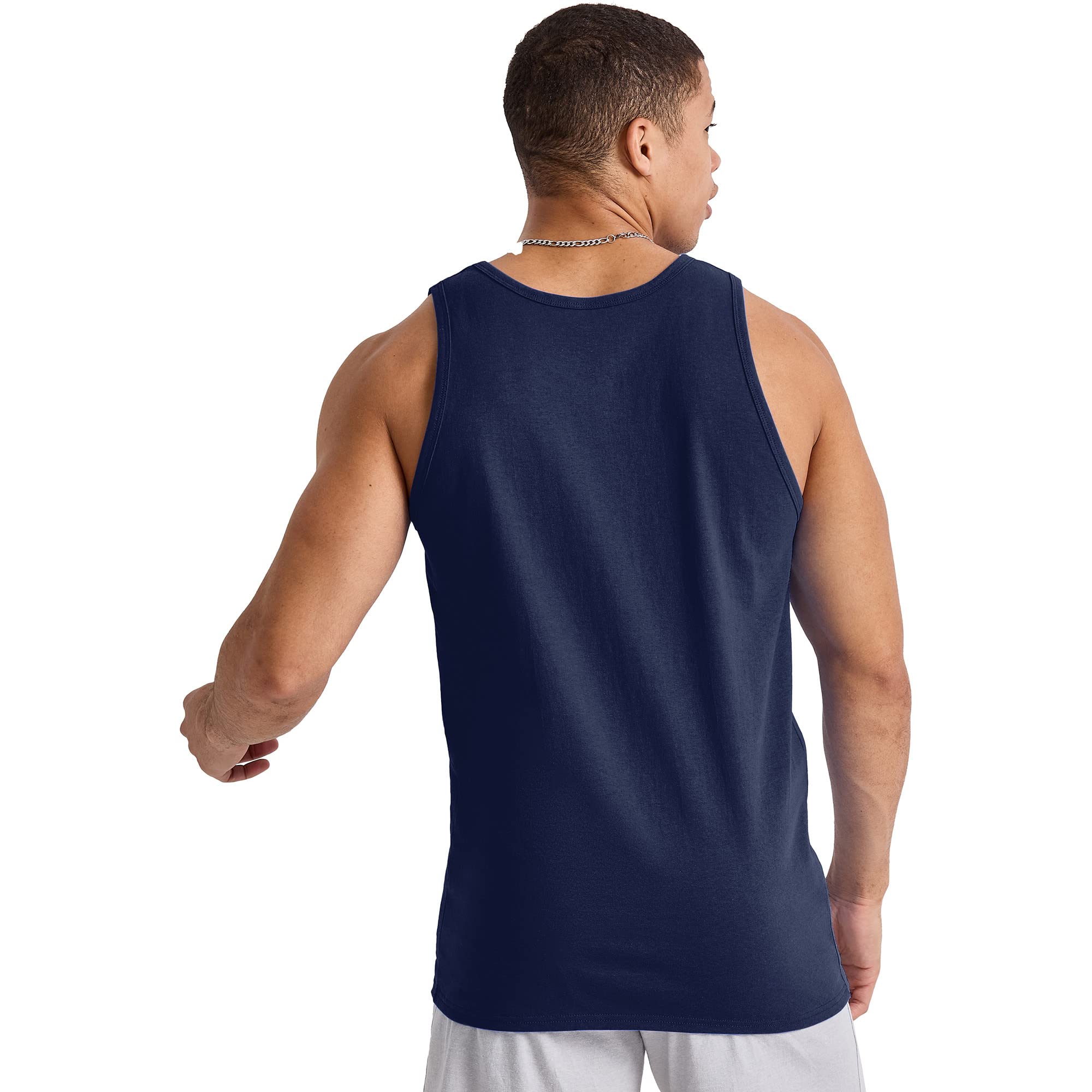 Hanes Men's Essentials Top Pack, Midweight Cotton Tanks, Sleeveless Shirts, 3-Pack, Athletic Navy