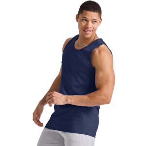 Hanes Men's Essentials Top Pack, Midweight Cotton Tanks, Sleeveless Shirts, 3-Pack, Athletic Navy