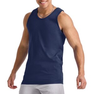 Hanes Men's Essentials Top Pack, Midweight Cotton Tanks, Sleeveless Shirts, 3-Pack, Athletic Navy