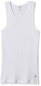 nautica men's 4 pack ribbed cotton tank, white, medium