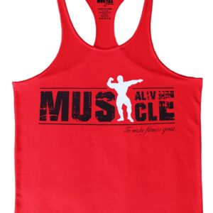 Muscle Alive Mens Bodybuilding Stringer Tank Tops Cotton Racerback Size L Red