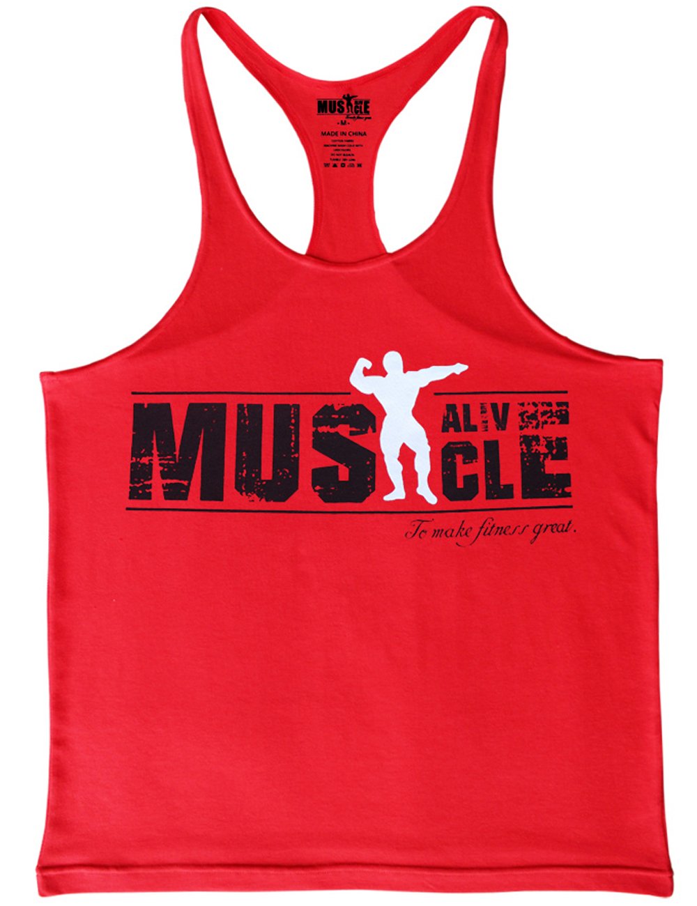 Muscle Alive Mens Bodybuilding Stringer Tank Tops Cotton Racerback Size L Red