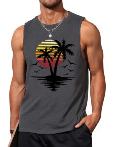 tank tops men men's tank shirts mens tank tops summer graphic palm tree print beach workout gym tank tops sleeveless hawaiian tank top men