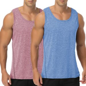 babioboa men's workout tank tops 2 packs quick dry shirts sleeveless lightweight tank top gym bodybuilding muscle tee pink/sky blue