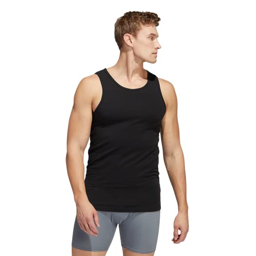 adidas Men's Stretch Cotton Tank Top Undershirts (2-Pack), Black, Medium