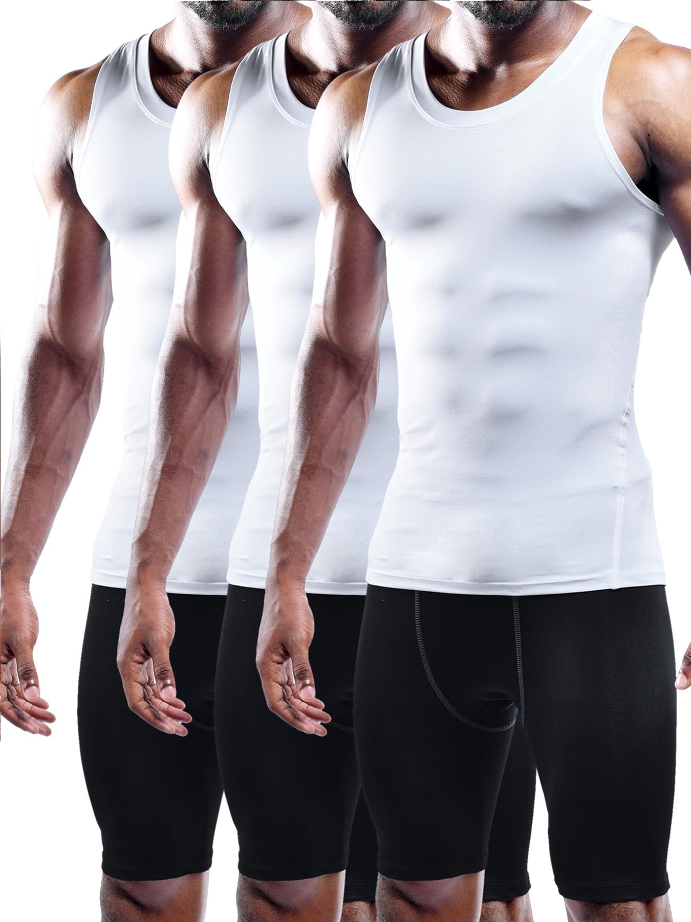 NELEUS Men's 3 Pack Mesh Compression Tank Top Athletic Base Layer,802,White,M,EUR L