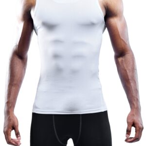 NELEUS Men's 3 Pack Mesh Compression Tank Top Athletic Base Layer,802,White,M,EUR L