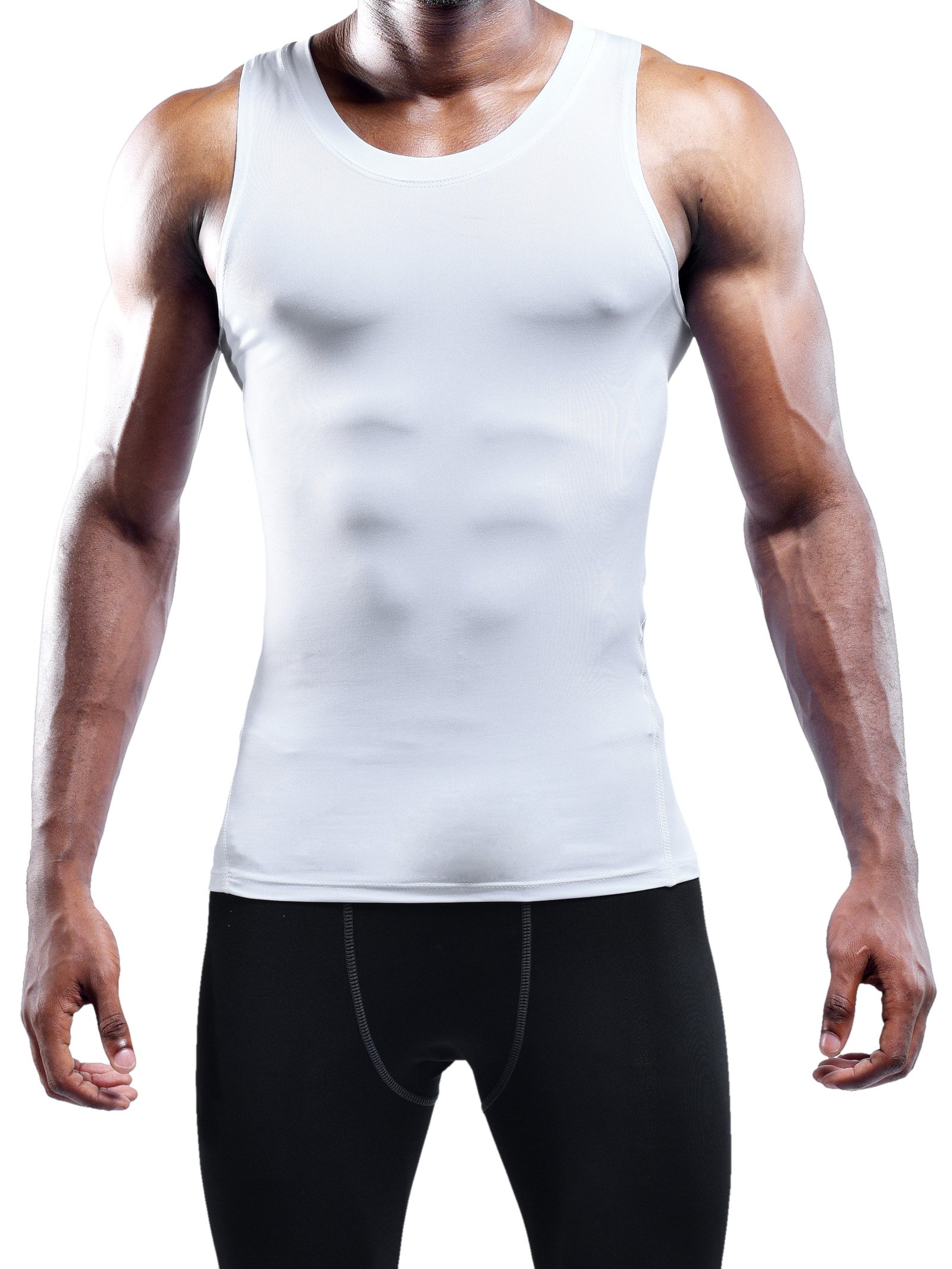 NELEUS Men's 3 Pack Mesh Compression Tank Top Athletic Base Layer,802,White,M,EUR L