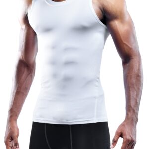 NELEUS Men's 3 Pack Mesh Compression Tank Top Athletic Base Layer,802,White,M,EUR L