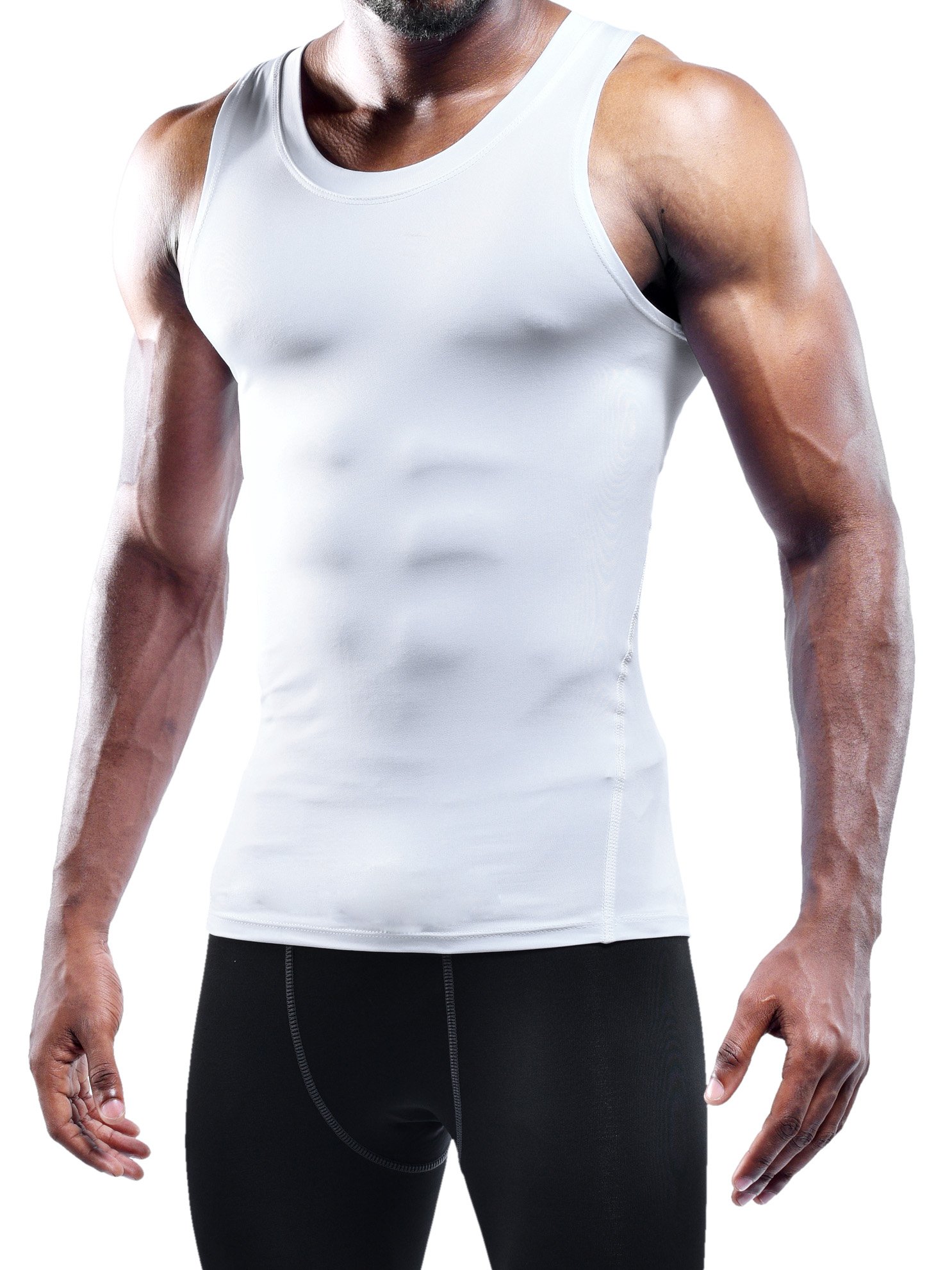 NELEUS Men's 3 Pack Mesh Compression Tank Top Athletic Base Layer,802,White,M,EUR L