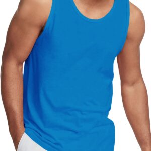 ZIWOCH Men Tank Top Sleeveless Shirts Muscle Workout Crewneck Tee Tops Blue