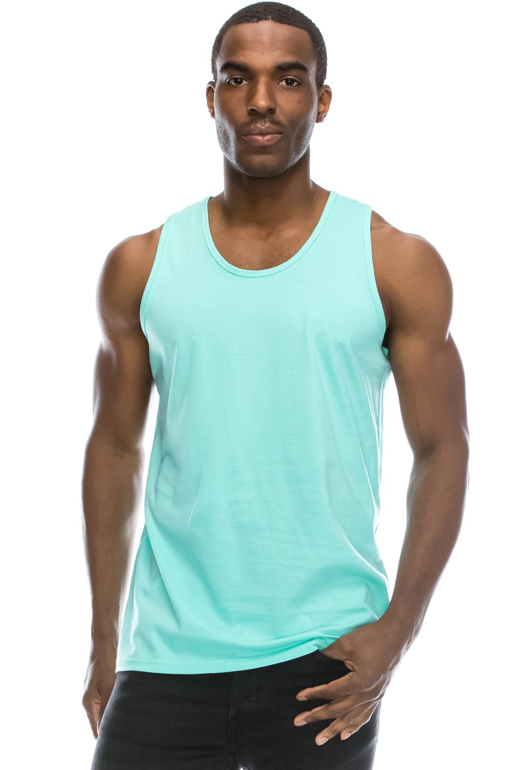 JC DISTRO Mens Premium Cotton Athletic Active Sports Jersey Tank Top Mint Large