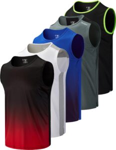 liberty imports pack of 5 men's stretch cool dry muscle tank tops athletic crewneck sleeveless workout shirts (black/white/gray/gradient red/gradient blue, medium)