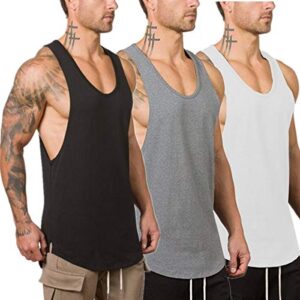 muscle killer 3-pack men's muscle gym workout stringer tank tops bodybuilding fitness t-shirts (medium, black+gray+white)