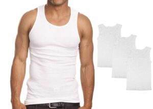 goyoma 3 packs mens 100% cotton tank top white/black wife beater a-shirt undershirt (m, white)