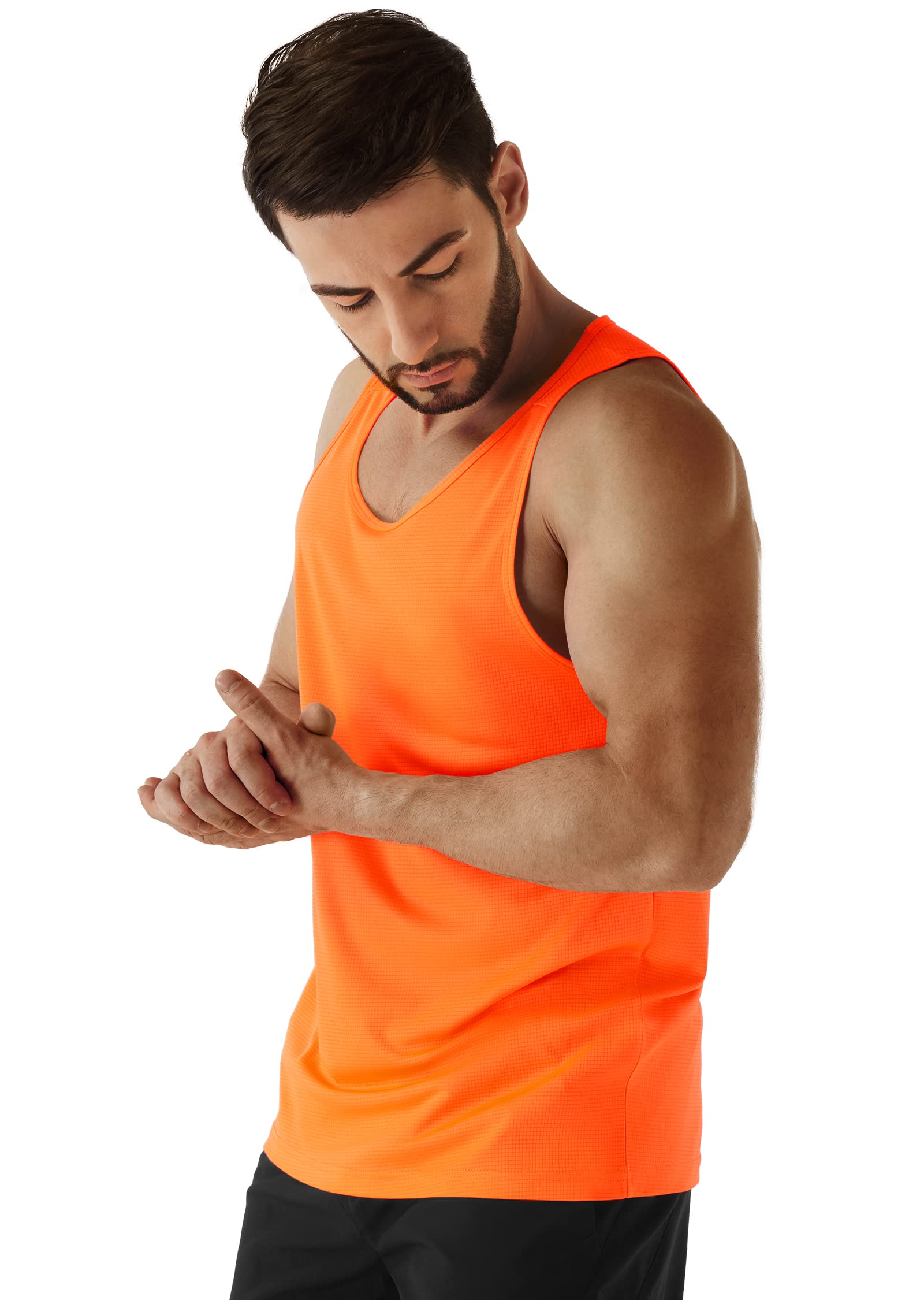 URBEST Men's Neon Workout Sleeveless Shirts Quick Dry Swim Beach Muscle Gym Running Athletic Tank Top Neon Orange 5XL