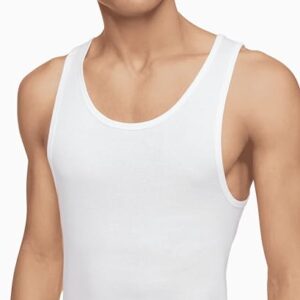 Calvin Klein mens 100% Cotton T-Shirt 3 Pack WHITE - Tank Top Medium