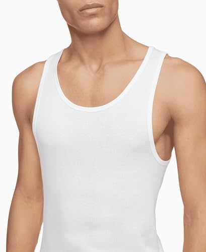 Calvin Klein mens 100% Cotton T-Shirt 3 Pack WHITE - Tank Top Medium