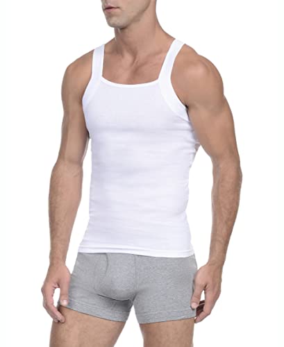 2(X)IST Men's Essential Cotton Square Cut Tank 2-Pack Pure White, Medium