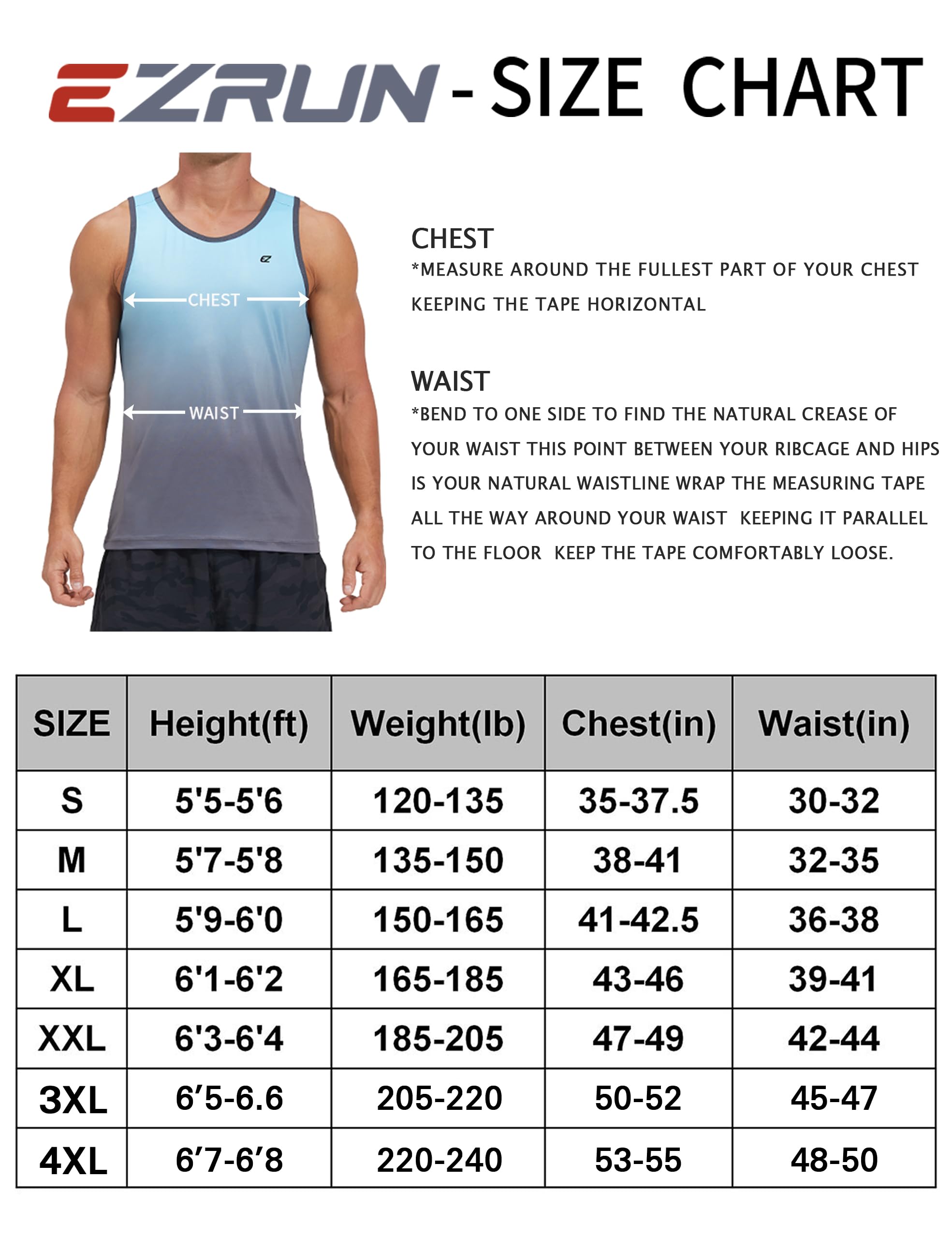 EZRUN Men's Tank Tops Quick Dry Workout Swim Beach Shirts Sleeveless Shirts for Bodybuilding Gym Fitness Training