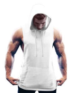 coofandy men's workout hooded tank tops bodybuilding muscle cut off t shirt sleeveless gym hoodies white