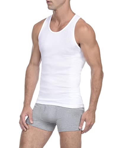 2(X)IST mens Essential Cotton Tank 3-pack Base Layer Top, Pure White, Large US