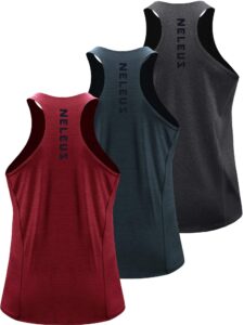 neleus men's 3 pack running tank top dry fit y-back athletic workout tank tops,5069,grey black,slate gray,red,us l,eu xl