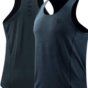 NELEUS Men's 3 Pack Running Tank Top Dry Fit Y-Back Athletic Workout Tank Tops,5069,Grey Black,Slate Gray,Red,US L,EU XL